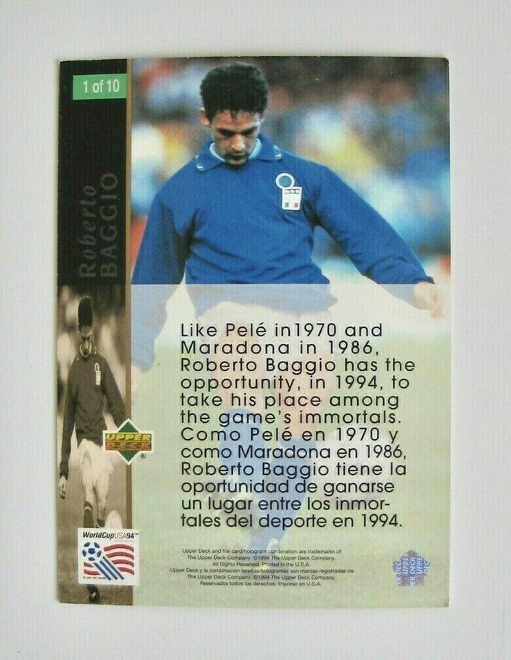 Vintage 1994 R Baggio Italy Upper Deck World Cup USA 94 Superstar Set ...