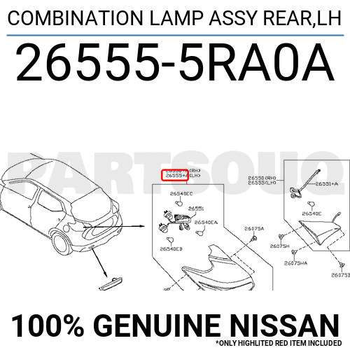 265555RA0A Genuine Nissan COMBINATION LAMP ASSY REAR,LH 26555-5RA0A | eBay