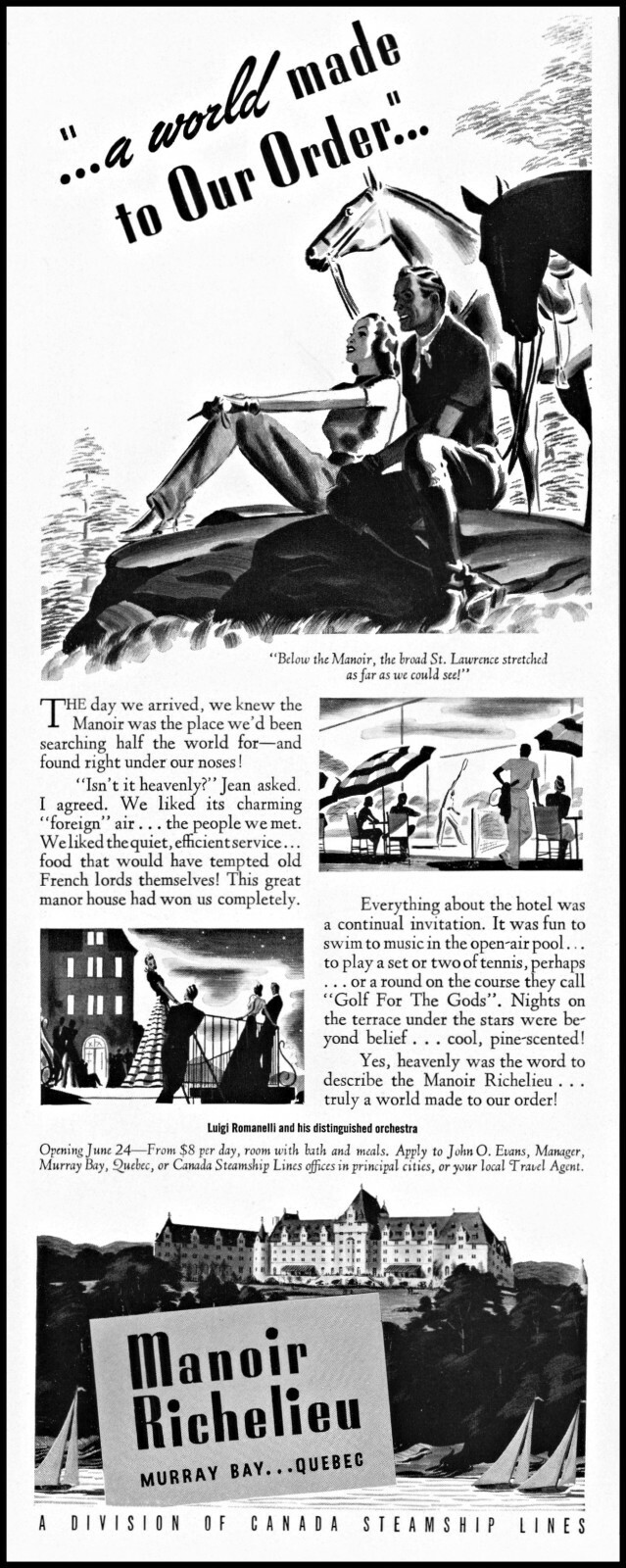 1939 Manior Richelieu Murray Bay Quebec Canada travel vintage art print ...