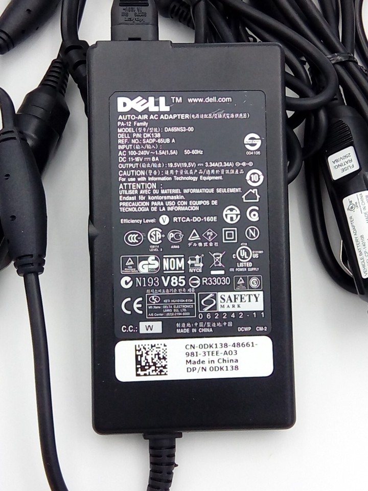 Dell 65W Slim Auto-Air AC/DC Travel Adapter Charger Model DA65NS3-00 | eBay
