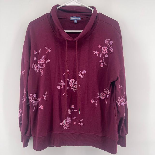 Democracy Burgundy Floral Print Cowl Neck Pullover Sweatshirt Size M | eBay