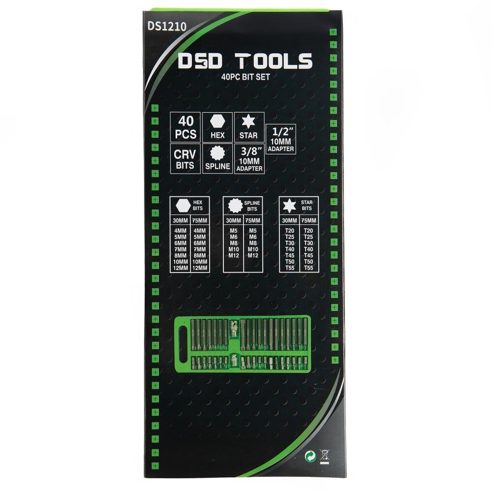 DSD TOOLS 40PC Torx / Spline & Hex Bit Set 3/8" & 1/2" Drive Bit Holder ...