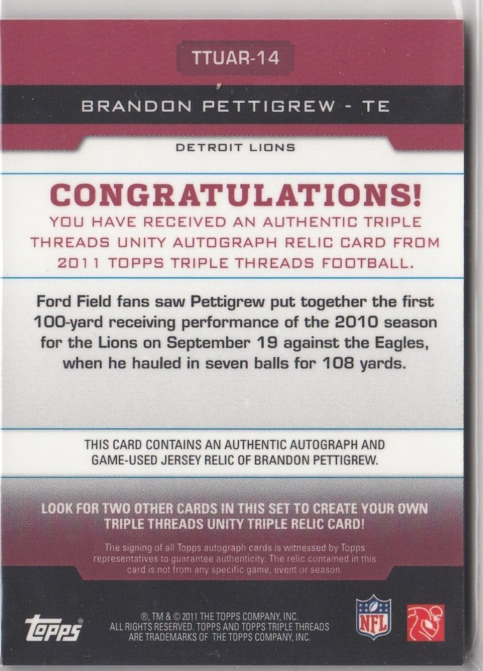 2011 Topps Triple Threads Autographed Unity Relics Ruby B. Pettigrew ...