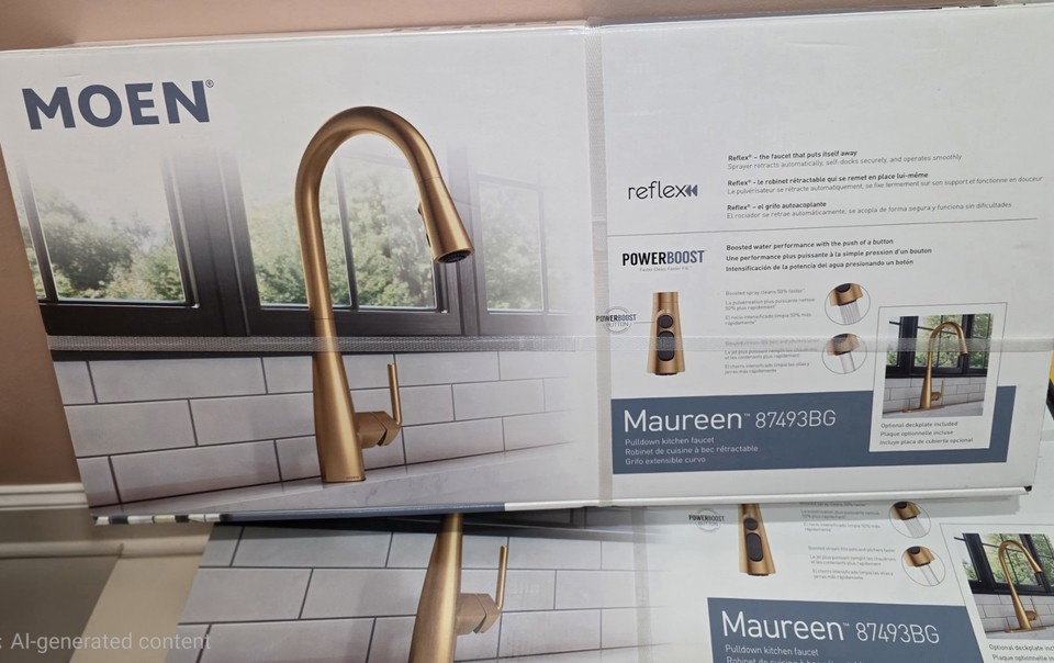 MOEN Maureen Brushed gold one-handle high arc pulldown kitchen faucet ...