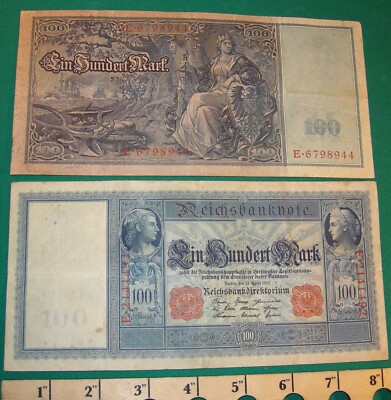#9702-B 1-1910 PRE WW1 Large German 100 Mark Reichs note Currency Red ...