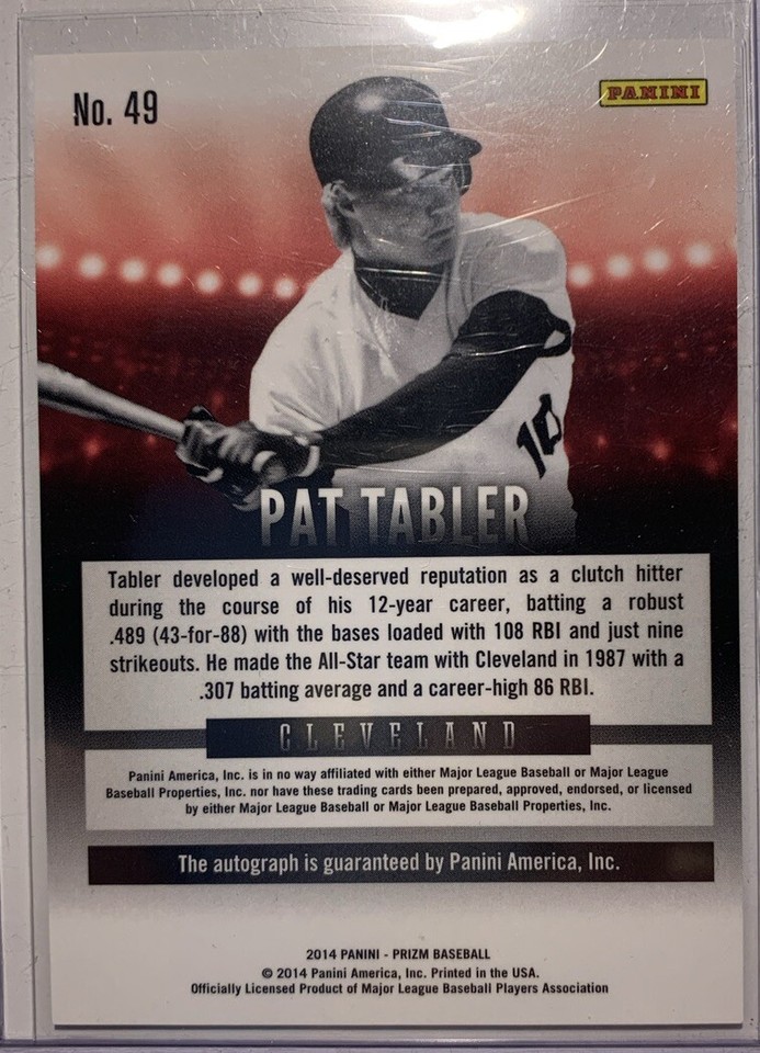 2014 Panini Prizm Prizm Signatures Pat Tabler Auto Cleveland Indians ...