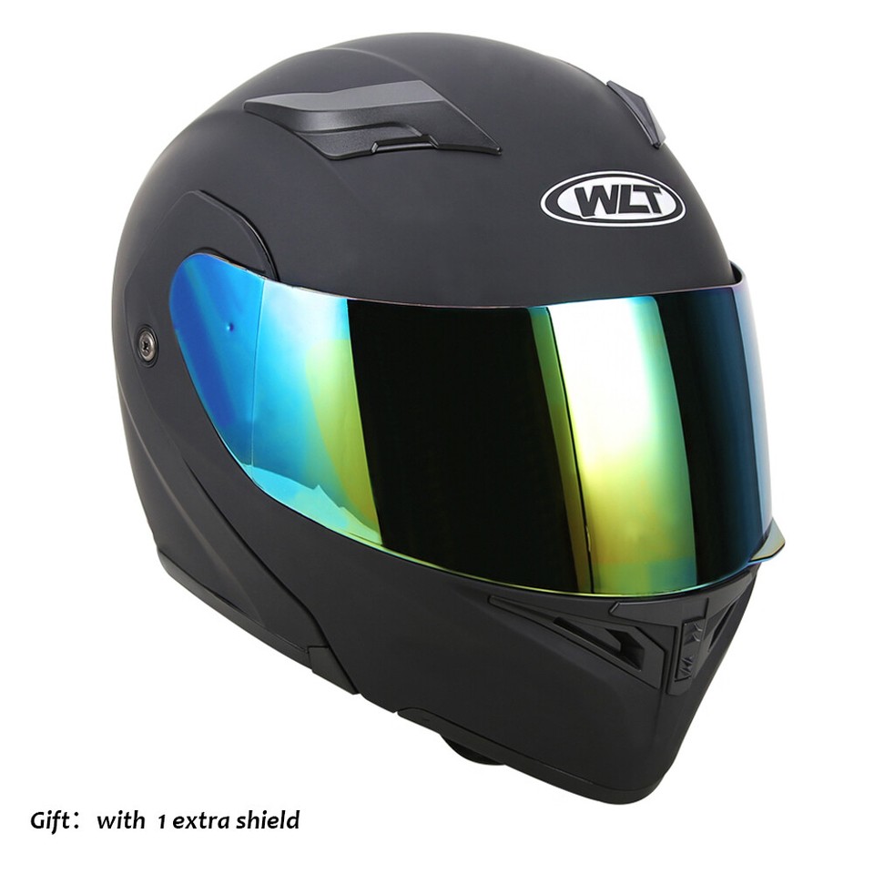 New LED Light Helmet Flip Up Full Face Dual Visor Racing DOT Motorcycle ...