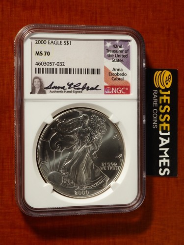 2000 $1 AMERICAN SILVER EAGLE NGC MS70 ANNA CABRAL HAND SIGNED LABEL ...