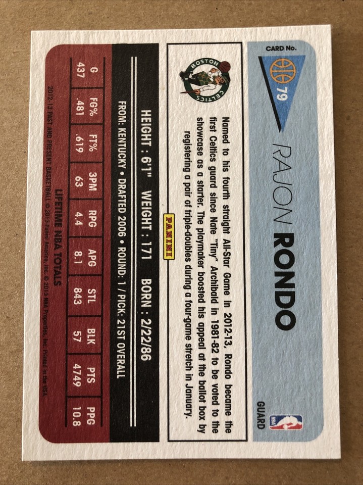 2012-13 Panini Past and Present #79 Rajon Rondo Basketball Card | eBay