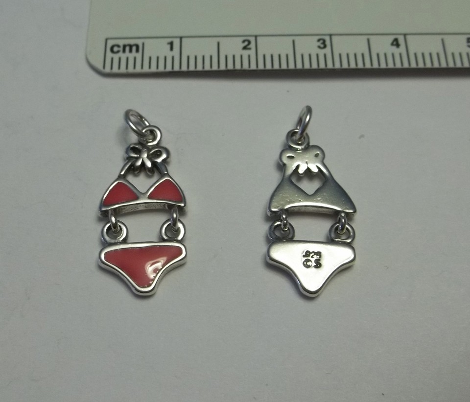 Sterling Silver 23x11mm Pink Enamel Movable Bathing Swim Swimming Suit ...