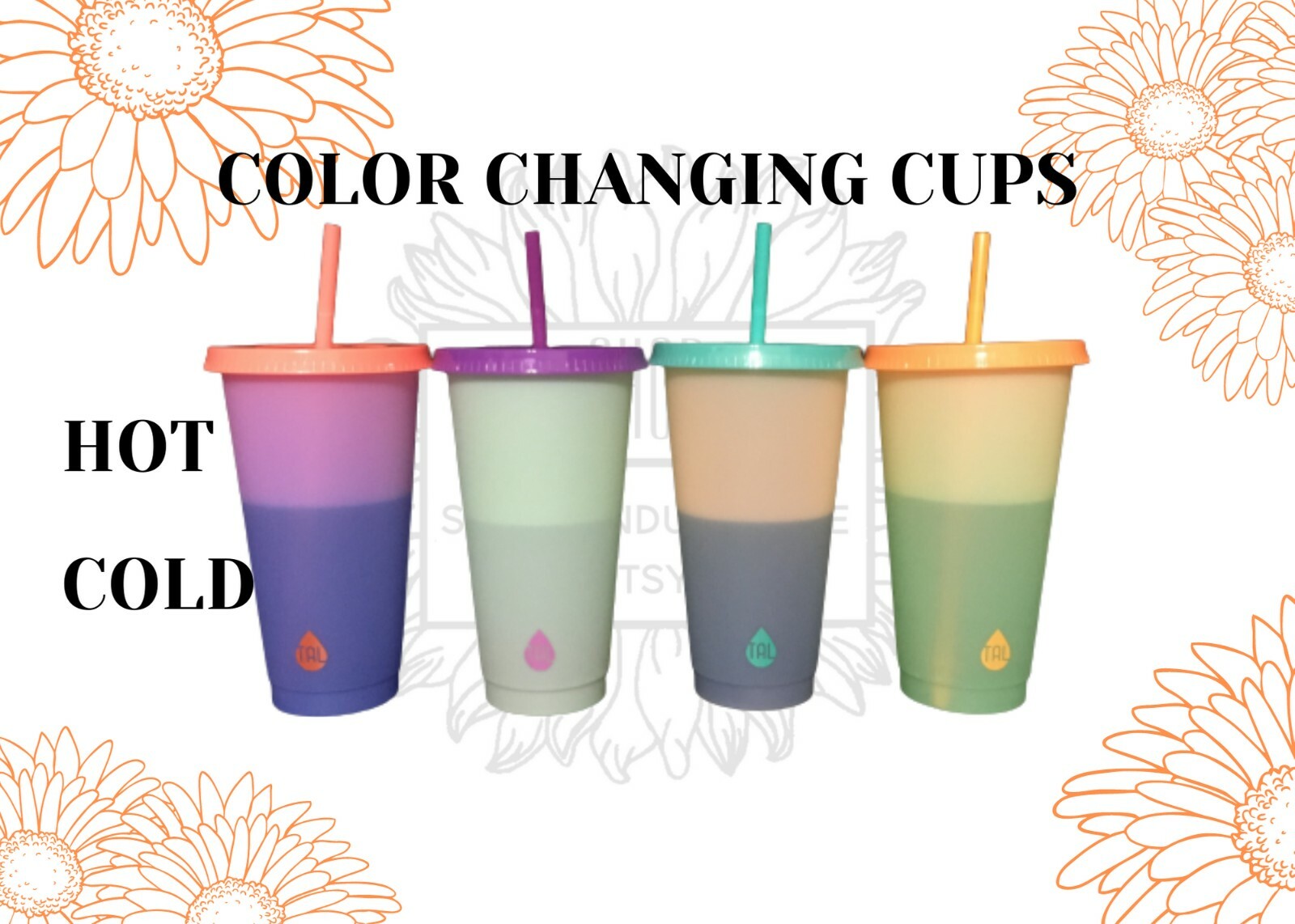 TAL Color Changing Tumblers & Straws Set 4 Pack Cold Cups & Lids 24oz ...