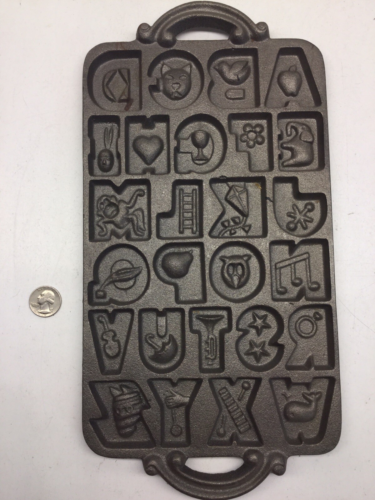 1985 John Wright Cast Iron Alphabet Cookie Mold Pan | eBay