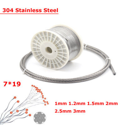 304 Stainless Steel Wire Rope Cable Rigging 7x19 1mm 1.2mm 1.5mm 2mm 2 ...