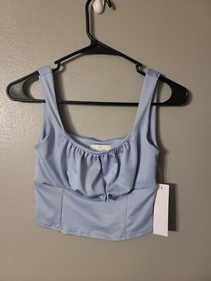 Live In The Moment Blue Runched Sleeveless Crop Top Size S | eBay