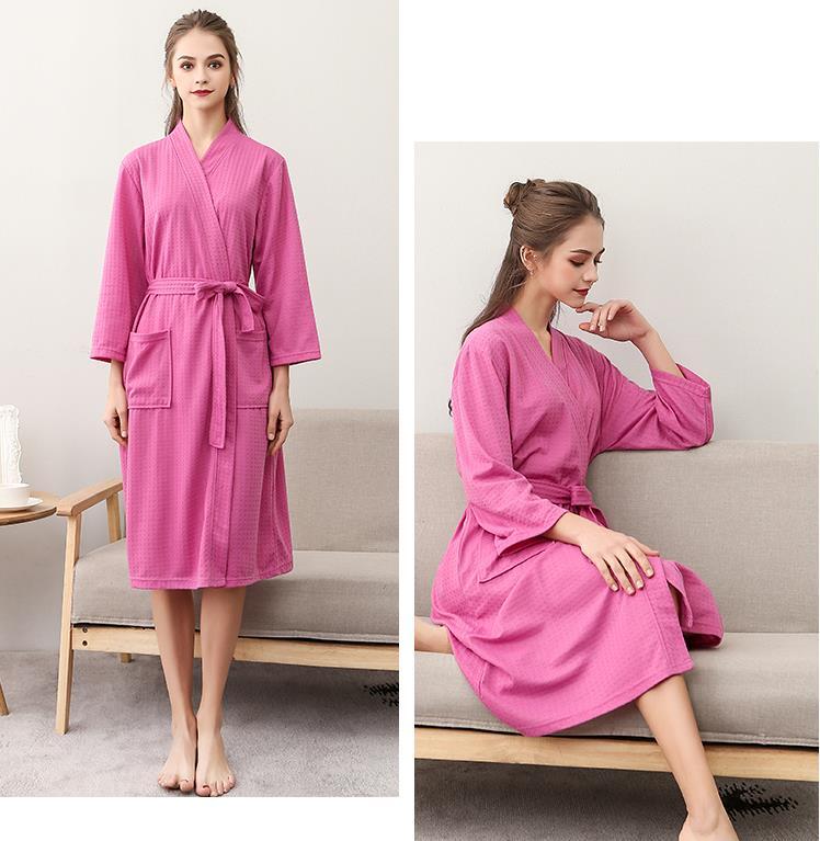 Cotton Grid Lace Up Pocket Couples' Thin Bathwear Bathrobe Sleep Robe ...