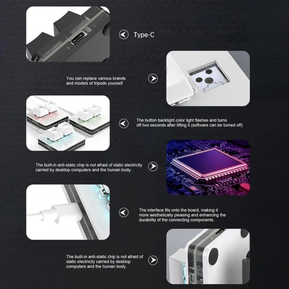 Mini Keyboard 2 Keys Type-C Interface Custom Mechanical Keyboard Game ...