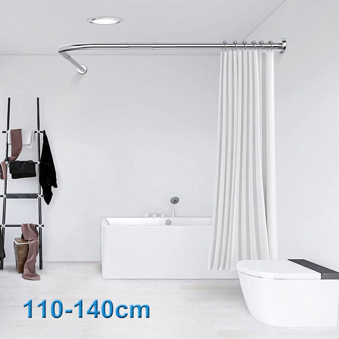 L Shaped Shower Curtain Rod Sanipro No Drilling Spring Rotation