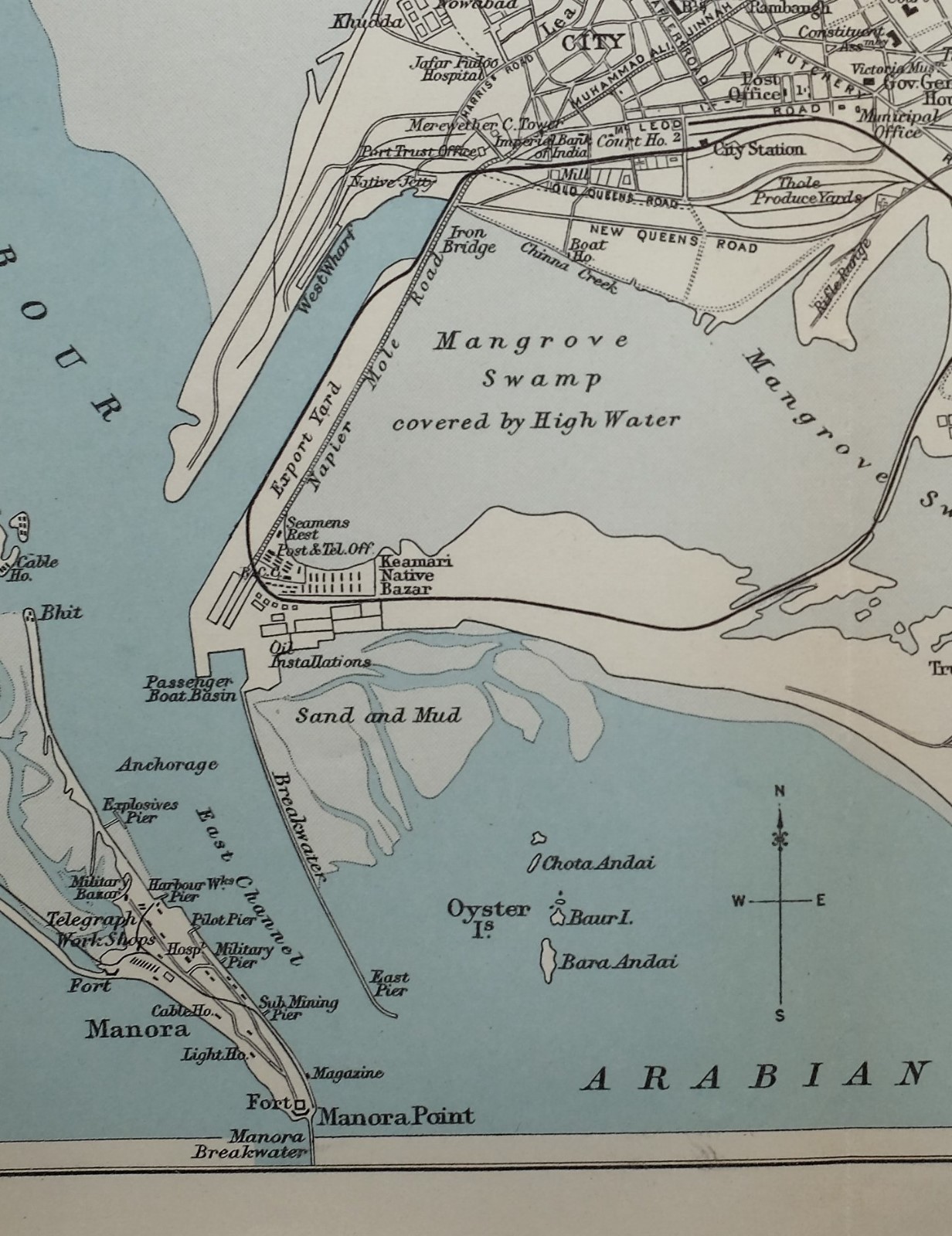 1959 INDIA INDIAN PAKISTAN TOURIST MAP KARACHI ENVIRONS MANORA KEAMARI ...