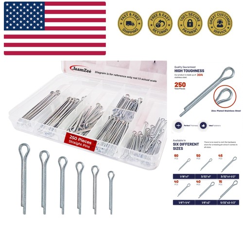 250 Pcs Cotter Pins Kit - 304 Stainless Steel Cotter Pin Assortment Kit ...