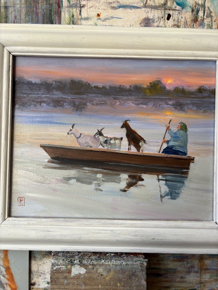 Original Oil Painting animals Woman and Goats 25x20cm UNFRAMED | eBay