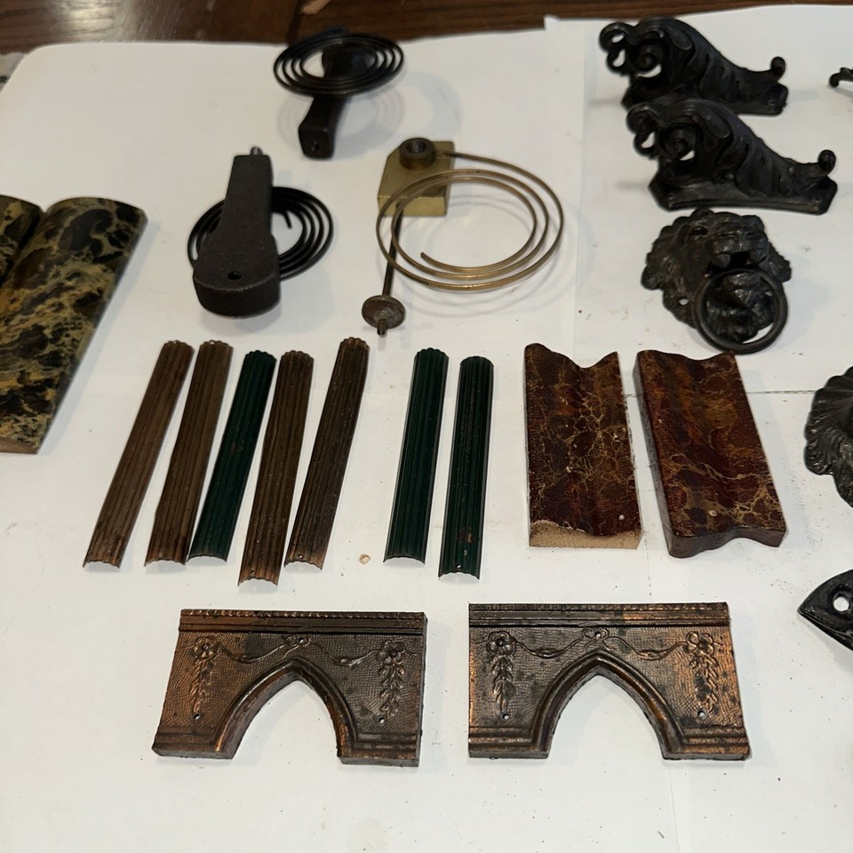 Antique Lot Clock Parts Gongs,Pillars, Lions, Feet+ | eBay