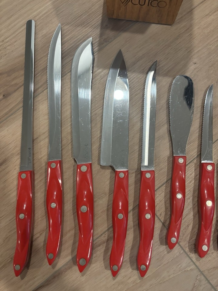 CUTCO Red Homemaker Knife Set W/ Honey Oak Block | eBay