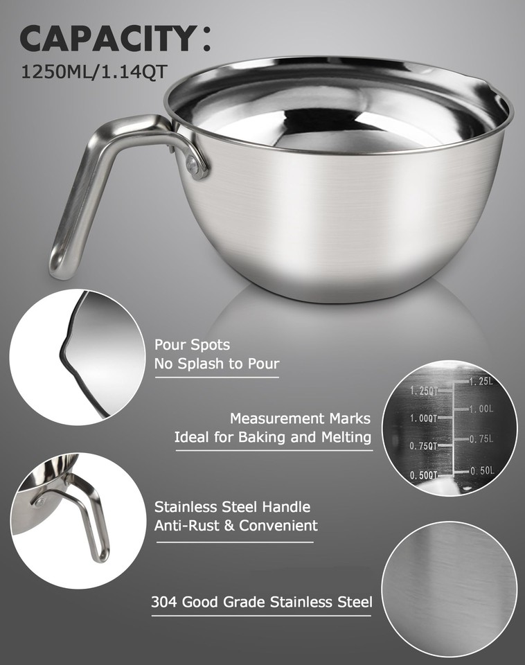 Double Boiler Pot Set,1250ML/1.1QT Mixing Bowl for Chocolate Melting, 2200ML/... | eBay
