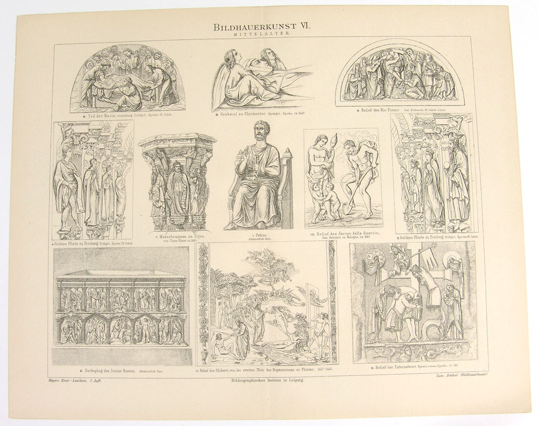 Antique c1900 German Print - Meyers Konv-Lexikon Middle Ages Sculptor ...
