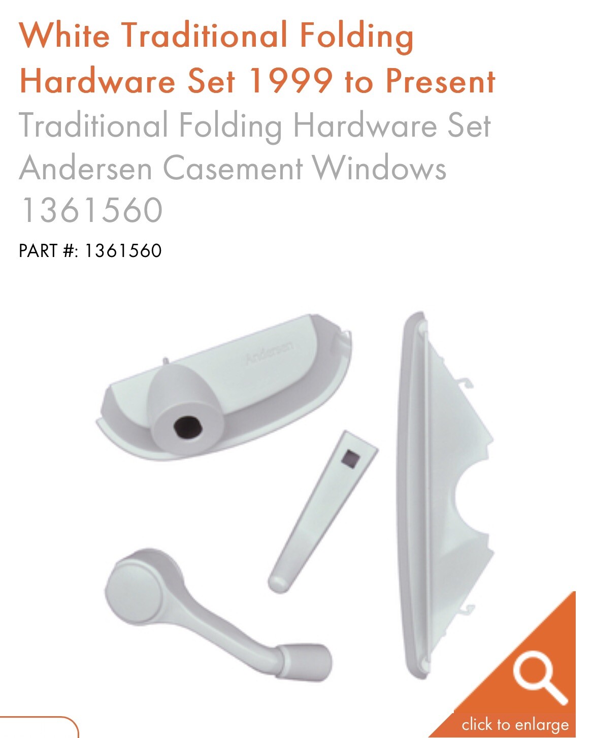 Andersen Casement Window Hardware Pack 200/400 Series White 1361560 for ...