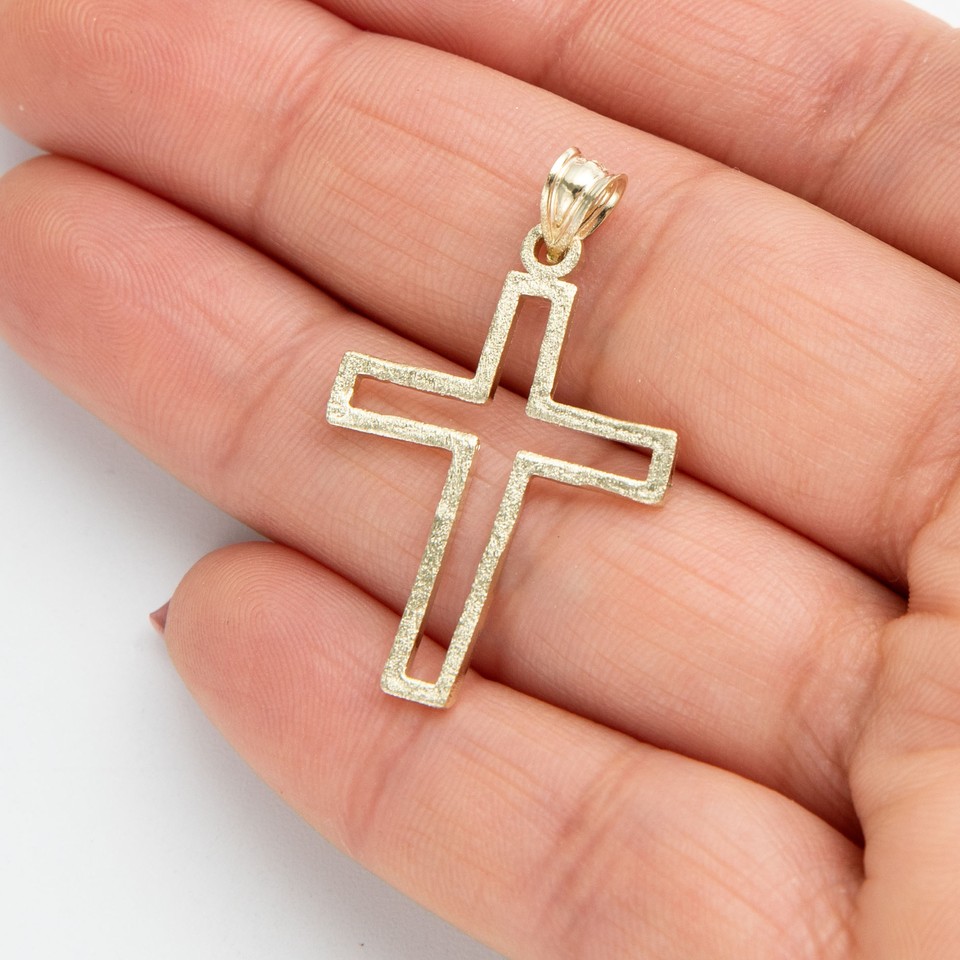 10K Solid Gold 1 1/2" Diamond-Cut Reversible Cross Pendant Yellow gold ...