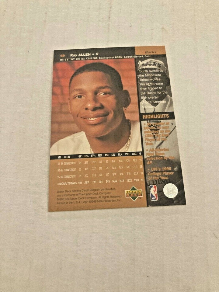 1996-97 Upper Deck Ray Allen Rookie Card #69 Rare | eBay