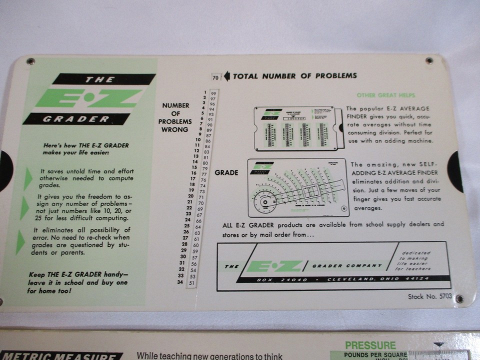 Vintage - E-Z Grader Slide Chart & Metric Converter Slide - Teacher's ...