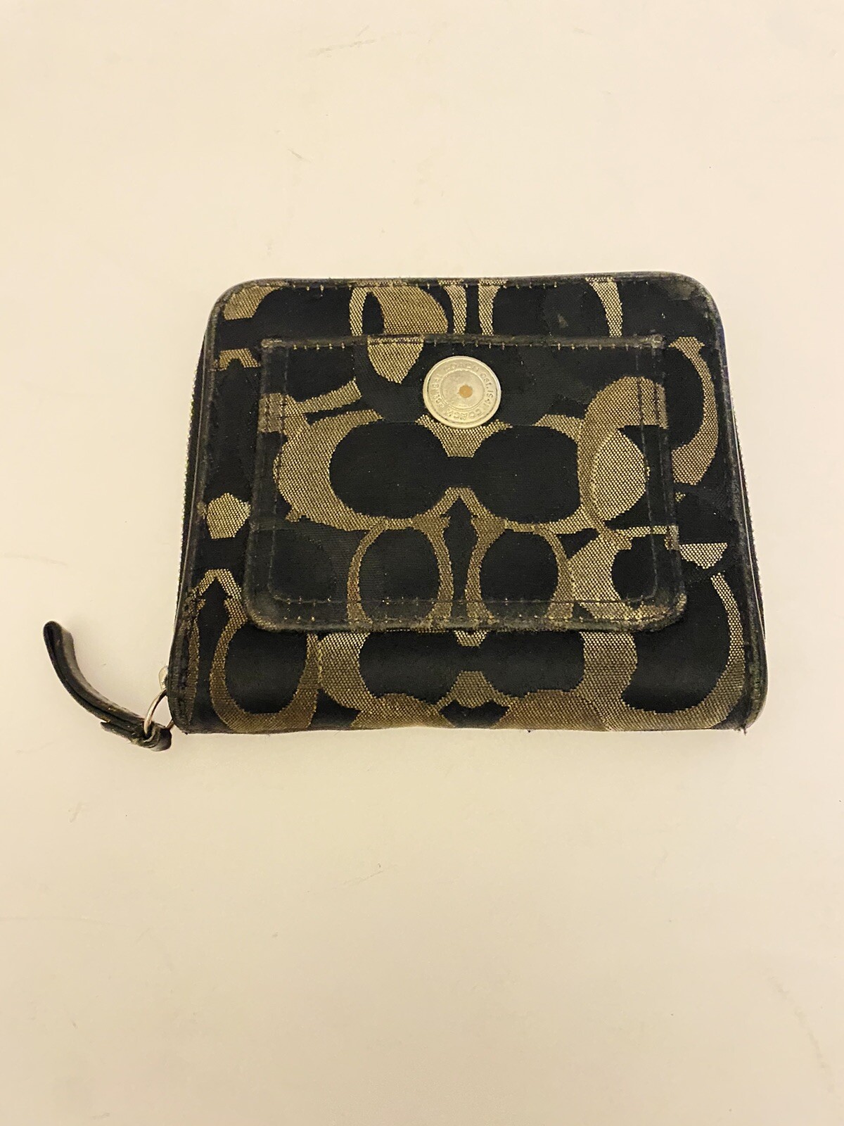 Coach Signature Canvas Embroidered Logo Bifold Zipper… - Gem