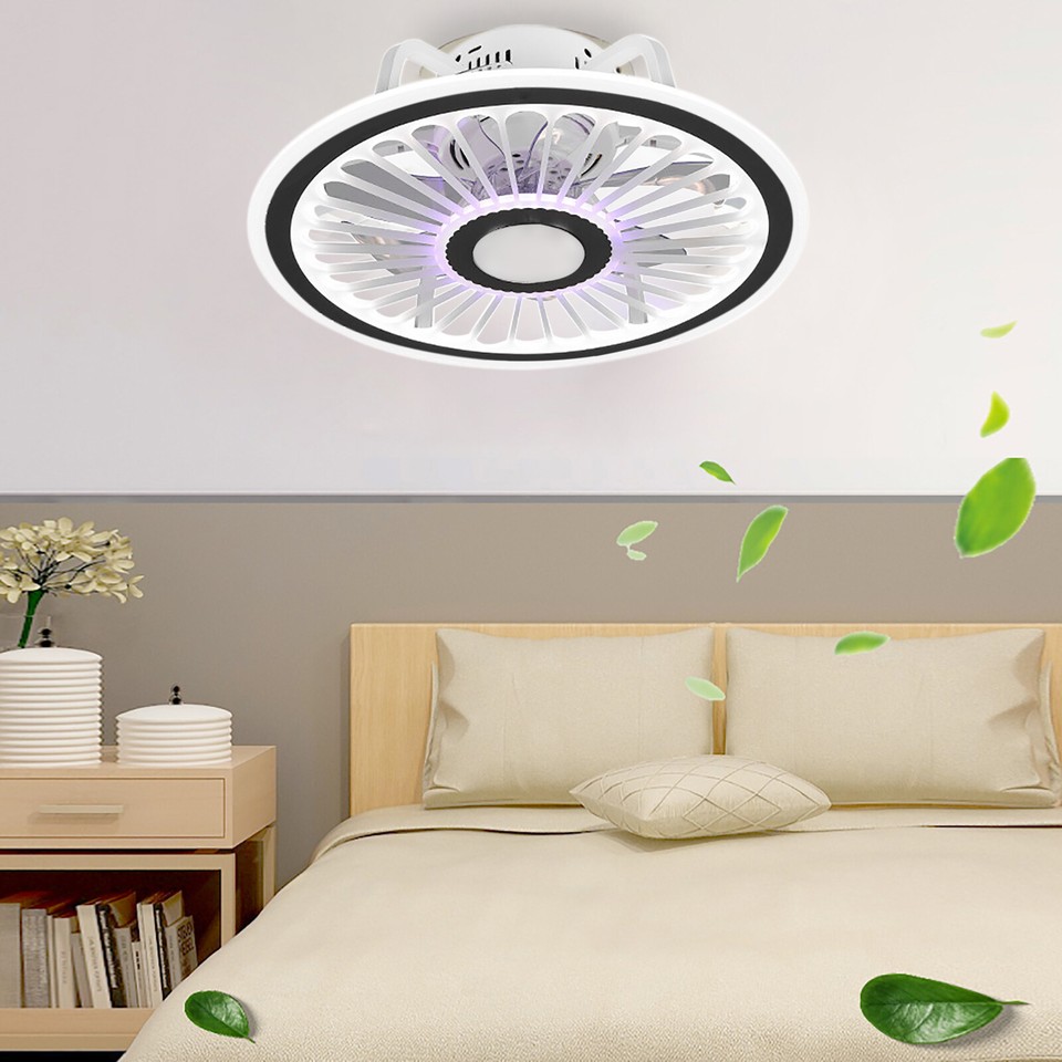 Modern Round Ceiling Fan Light 3-Color Dimmable LED Chandelier Lamp W ...