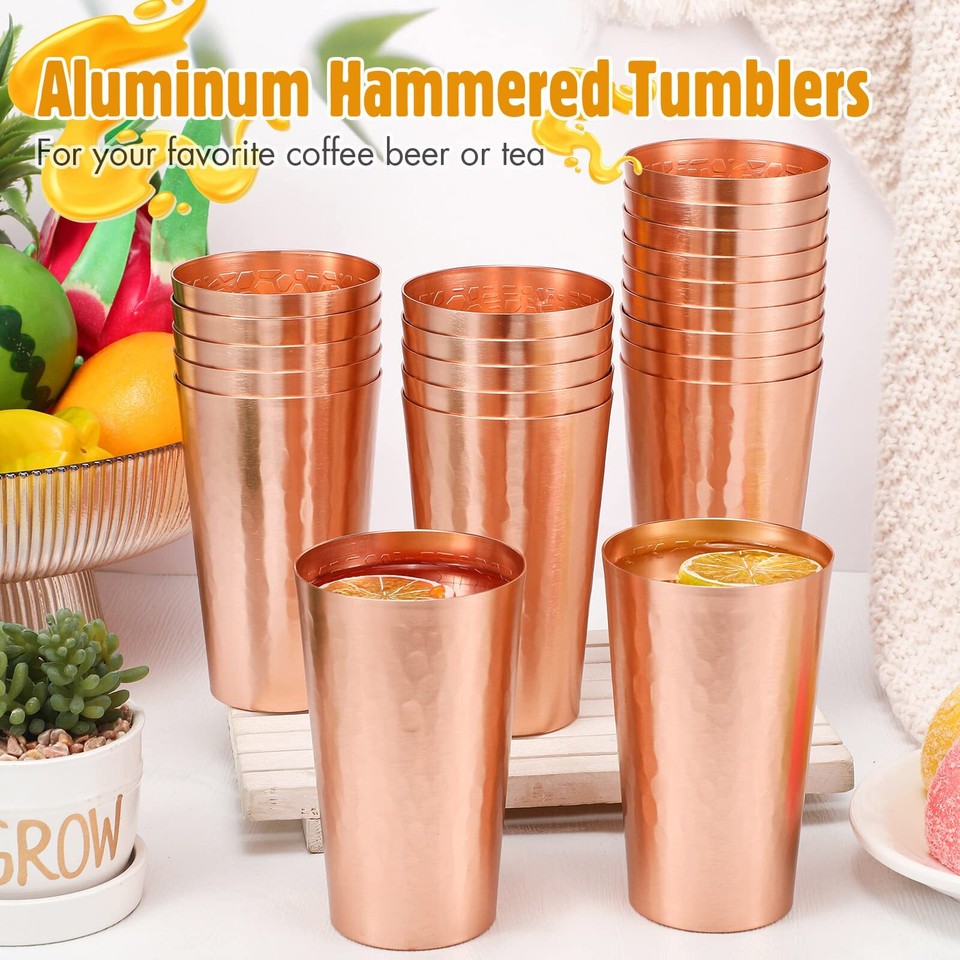 24 Pcs Aluminum Cold Drink Cups 15oz Stackable Metal Cups Retro ...