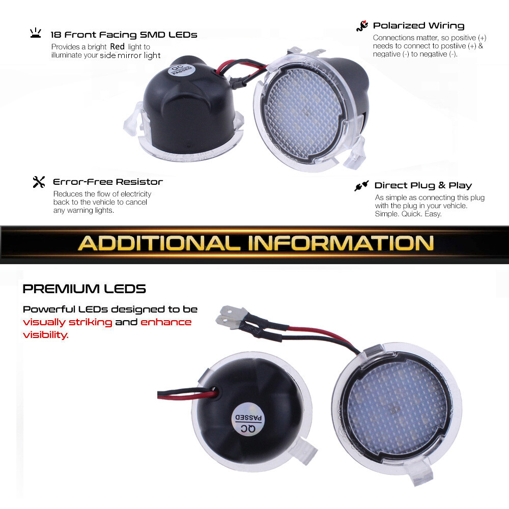 2Pcs LED Side Mirror Puddle Lights Fit Ford F150 Edge Explorer Kuga ...