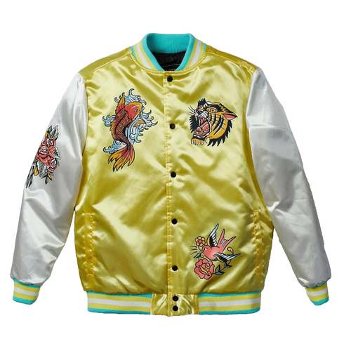 Reason Varsity Jacket Men’s Large Yellow Fearless Tattoo Art Bomber | eBay