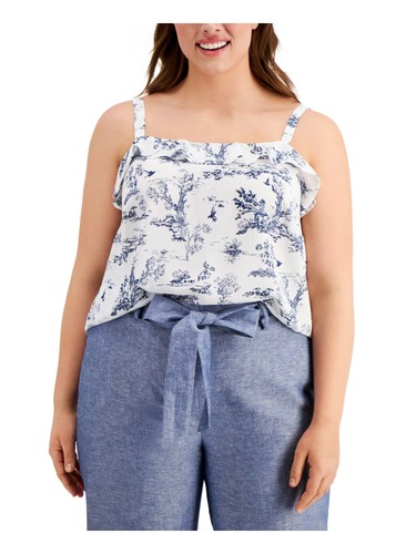 BAR III Womens Spaghetti Strap Ruffled Neckline Scoop Neck Top | eBay