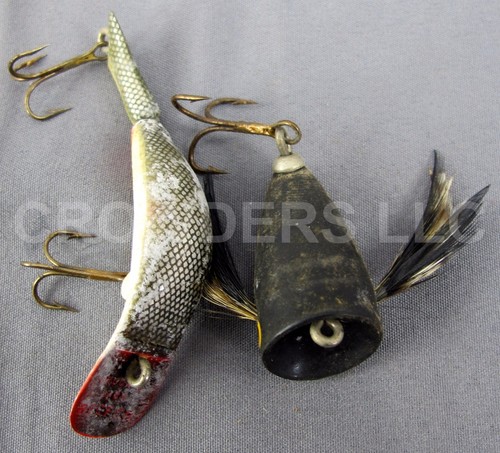 Vintage Fishing Bait Lure 3" Jointed Brook Baby Reefer & Black Popper w ...