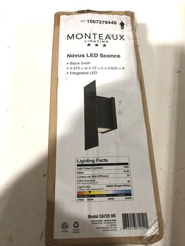 Monteaux Lighting Novus LED Black Indoor Wall Sconce Light Fixutre | eBay