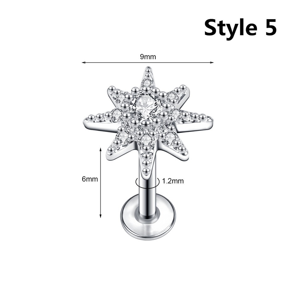 1 Pc CZ Crystal Labret Lip Piercing 16G Lip Stud Ear Tragus Helix Conch ...