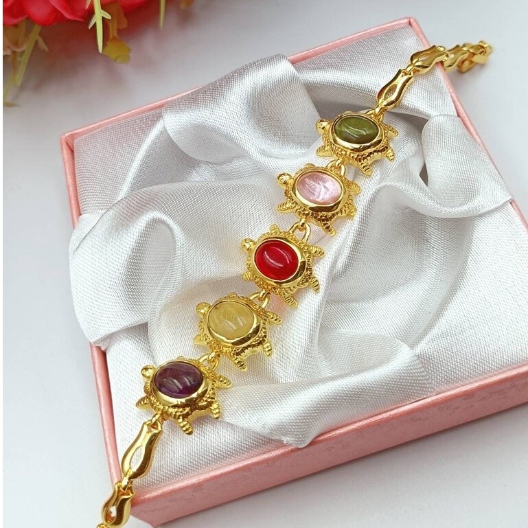 Bracelet Turtle Gem Gold Micron Plated Multi Colors Jewelry Thai Amulet ...