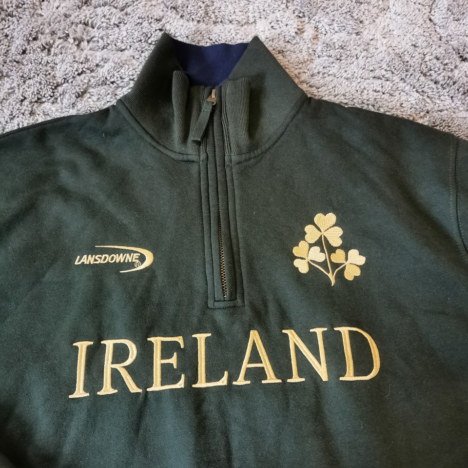 Lansdowne Ireland Spell Out 1/4 Zip Pullover Jumper Men's Large L Green ...