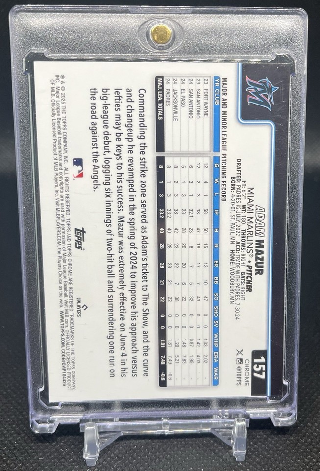 2025 Topps Chrome Adam Mazur #157 - Sepia Refractor (RC, SP) - Miami ...