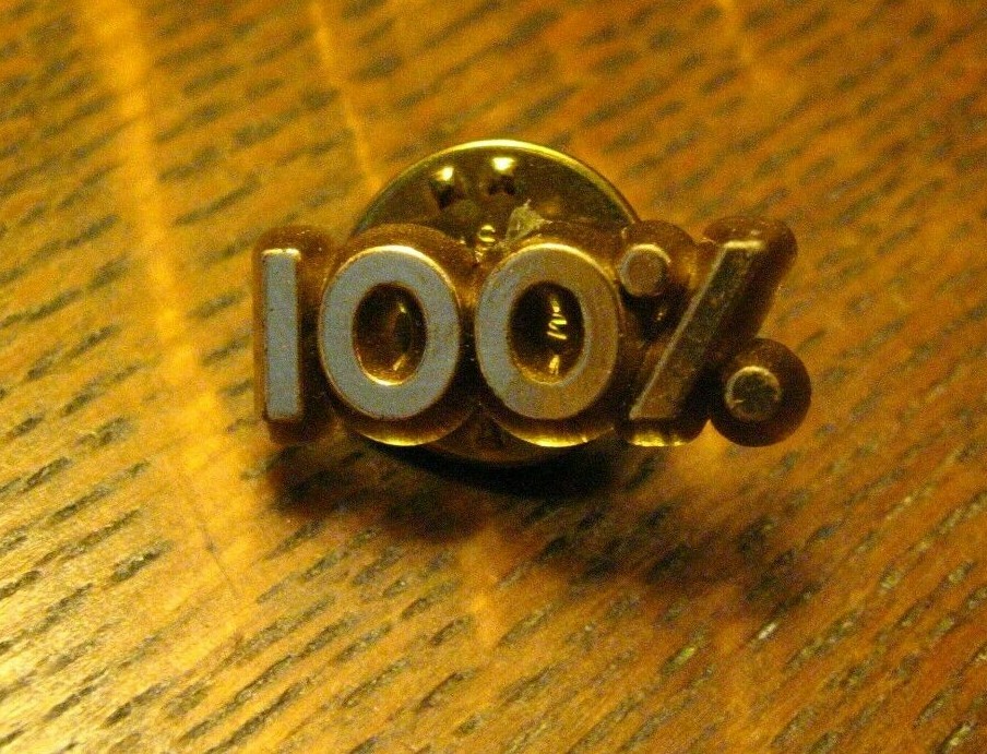 100% One Hundred Percent Vintage Lapel Pin - Perfect Achievement Award ...