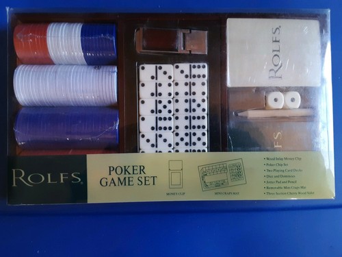 Rolf Poker Game Set : Cards Chips Money Clip Mini Craps Mat Cherry Wood ...