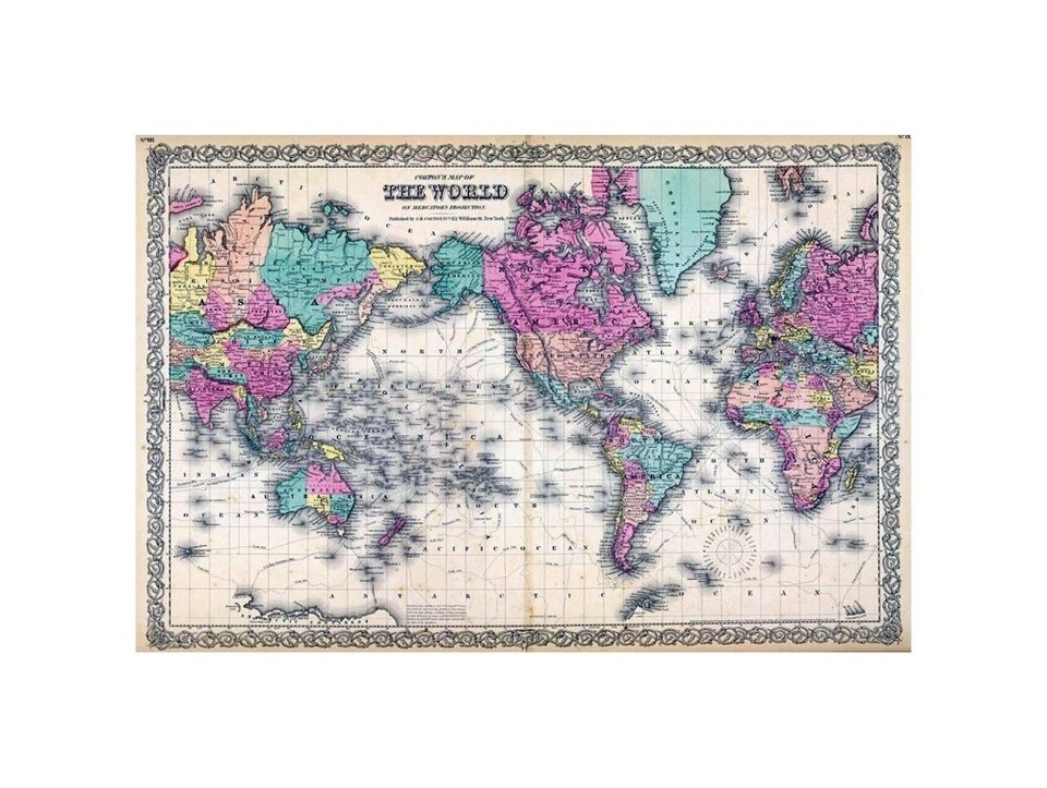 1856 Map|World Atlas Colton's Of The World On Mercator's Projection ...