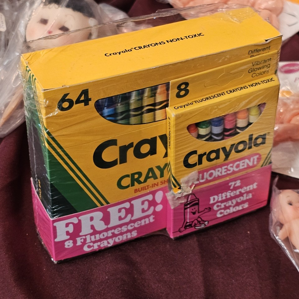 1989 Crayola CRAYON 64 Count Plus 8 Extra Fluorescent 72 Total UNUSED ...