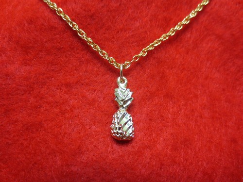 14 KT GOLD EP ABOUT 7/8" HIGH PINEAPPLE 3D CHARM W/ 16"-30" ROPE CHAIN ...