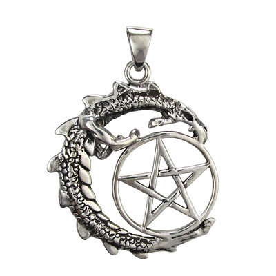 Sterling Silver Dragon Pentacle Pentagram Wiccan Pagan Jewelry Occult ...